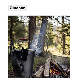 vensovo 5 Gallon Ash Bucket with Lid - Shovel, Broom, and Gloves, Heavy Duty Galvanized Iron, Fire-Resistant, Black Finish Perfect for Fireplaces, Fire Pits, Wood-Burning Stoves, and Grills