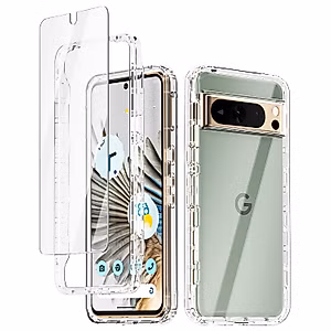 AICase Google Pixel 8 Pro Case Clear Full Body Rugged with [Tempered Glass Screen Protector] Bumper Slim Soft Silicone Heavy Duty Protection Shockproof Cover for Google Pixel 8 Pro 2023_4