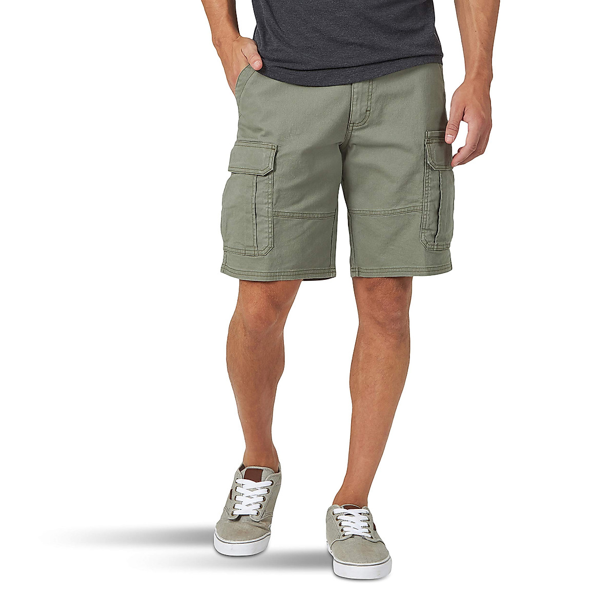 Wrangler Authentics Men's Classic Cargo Stretch Short, Dusty Olive, 33