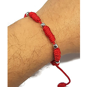 MYSTIC JEWELS by Dalia – Kabbalah Bracelet – 7 Knots of Red Thread with Balls – Unisex – Adjustable – Eye Protection – Good Luck