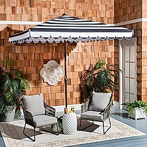 Safavieh PAT8411D Outdoor Vienna Black and White 7'6" Square Crank UV Protected Umbrella