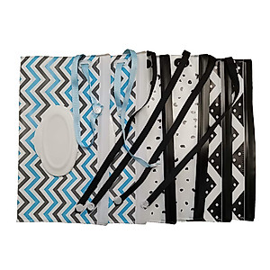 6 Pack Portable Wet Wipe Pouch Dispenser,Reusable & Refillable Portable Baby Lightweight Wipes Holder Case,Handy & Eco Friendly Travel Wipes Bag (Blue & Black & White)