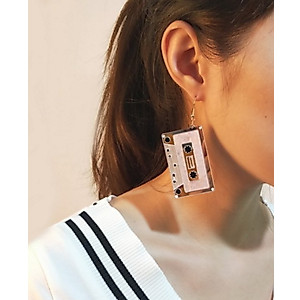 CutieJewelry Cassette Tape Dangle Cute Pretty Earrings 2 PAIRS (Lilac and Neon Yellow)