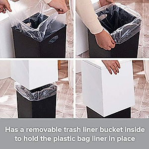 Modern Waste Basket - 1.85 Gal/7L Square Shape Trash Bin - Pop Open Trash Can with Lid - Black Bathroom Trash Can - Push Top Kitchen Garbage Can - Home/Office Trash Can with Removable Liner Bucket