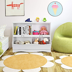 HOMGX Toy Storage Organizer, Open Kids Storage Cubby with 2 Shelves & 4 Bins, Multifunctional Toy Storage Cabinet for Nursery, Playroom(White)