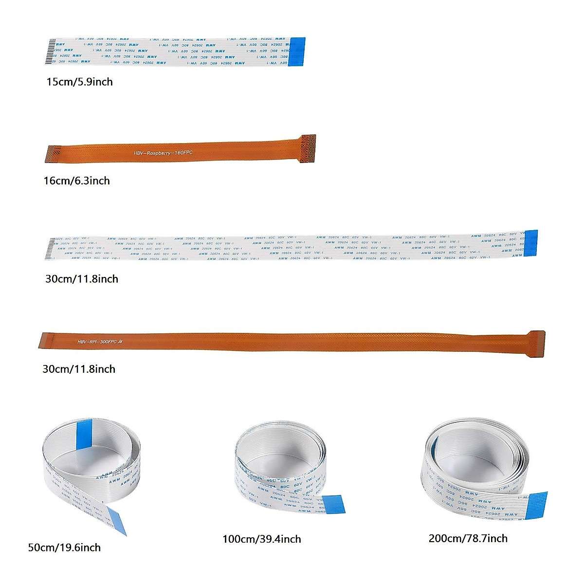 ALMOCN 7Pcs for Raspberry Pi Camera Ribbon Flex Extension Cable Set,5.9” 7.87” 11.8” 19.69” 39.37” for Raspberry Pi,6.3" 11.8" for Raspberry Pi Zero