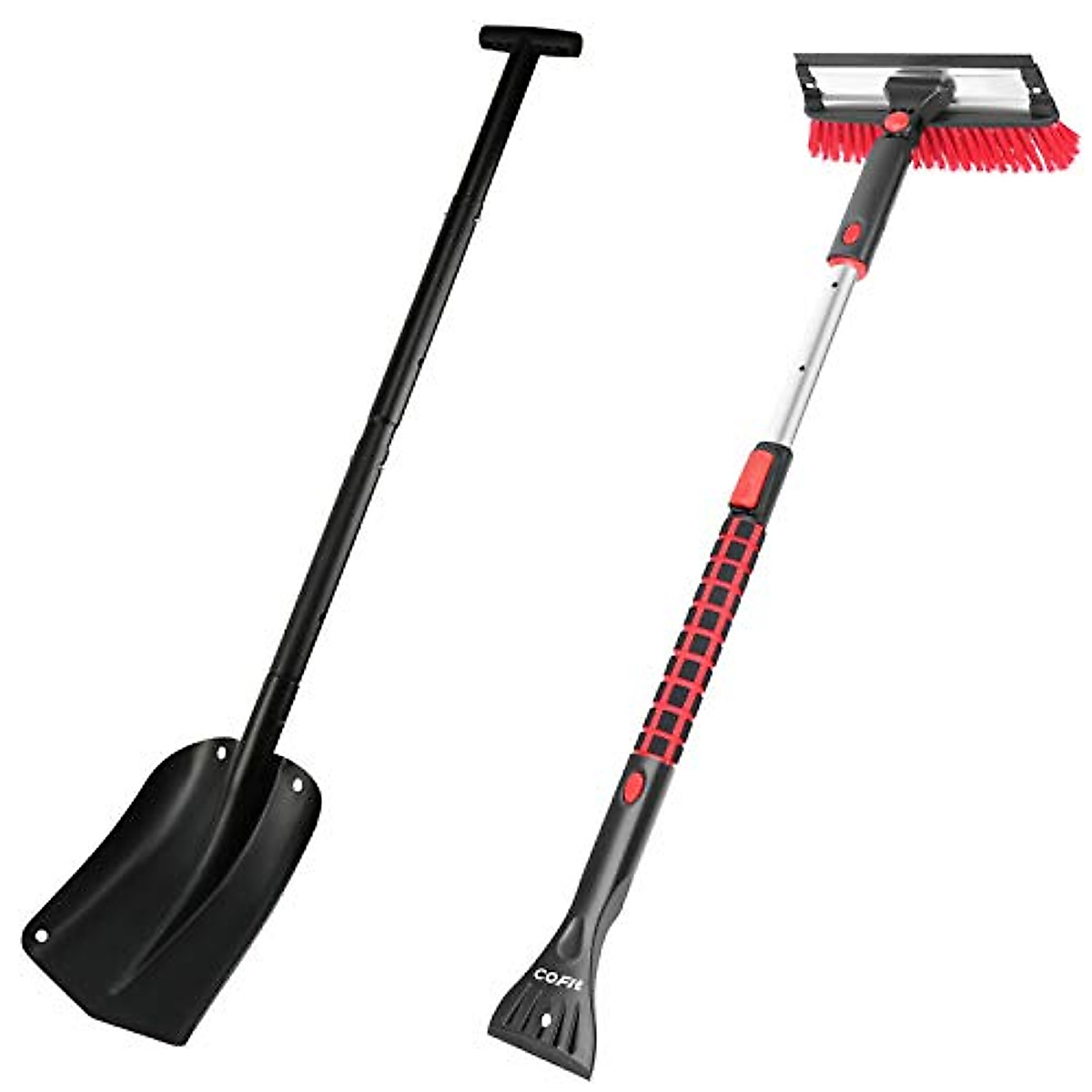 COFIT 43" Retractable Snow Shovel and 39" Snow Brush, Detachable and Extendable Snow Removal Telescoping Brush and Shovel for Car Auto Truck SUV Windshield