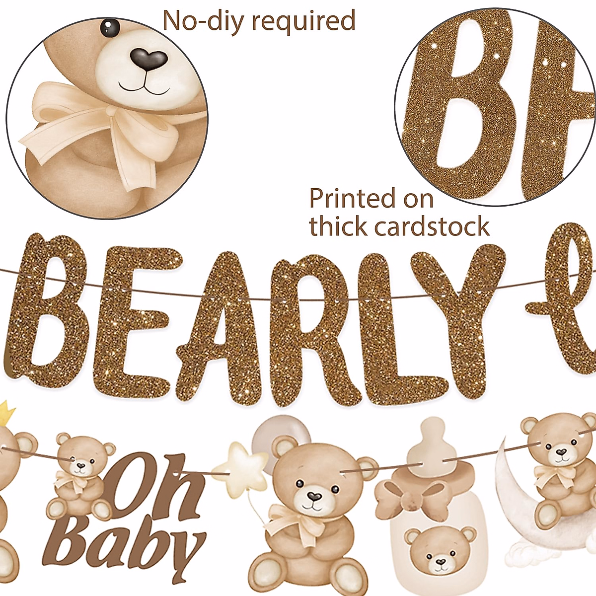 We Can Bearly Wait Baby Shower Banner 3Pcs Teddy Bear Party Banner Bear Baby Shower Decorations Gender Reveal Party Supplies Teddy Bear Theme Cutouts for Birthday