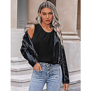 Beyove Women Shell Blouse Casual Chiffon Tank Top for Women Basic Top (Black, Medium)