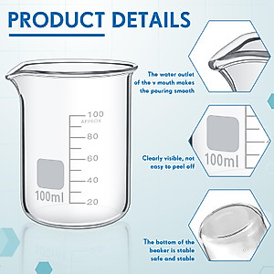 Tanlade 20 Pcs 100 ml Glass Beaker (GG-17), High Borosilicate Lab Beakers with Printed Graduation for Laboratory, School Projects, Science Themed Birthday Parties Daily Use