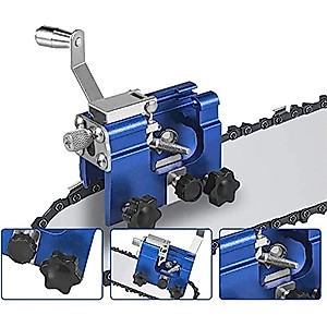 JEIKUYIA Chainsaw Sharpener, Hand-Cranked Chainsaw Sharpener Kit, Suitable for Various Chain Saws and Chainsaws, for Logging Workers, Garden Workers, with 3 Pcs Grinding Head (Large,Blue)