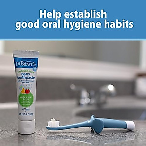 Dr. Brown's Infant-to-Toddler Training Toothbrush Set, Blue Elephant with Fluoride-Free Apple Pear Baby Toothpaste, 0-3 years