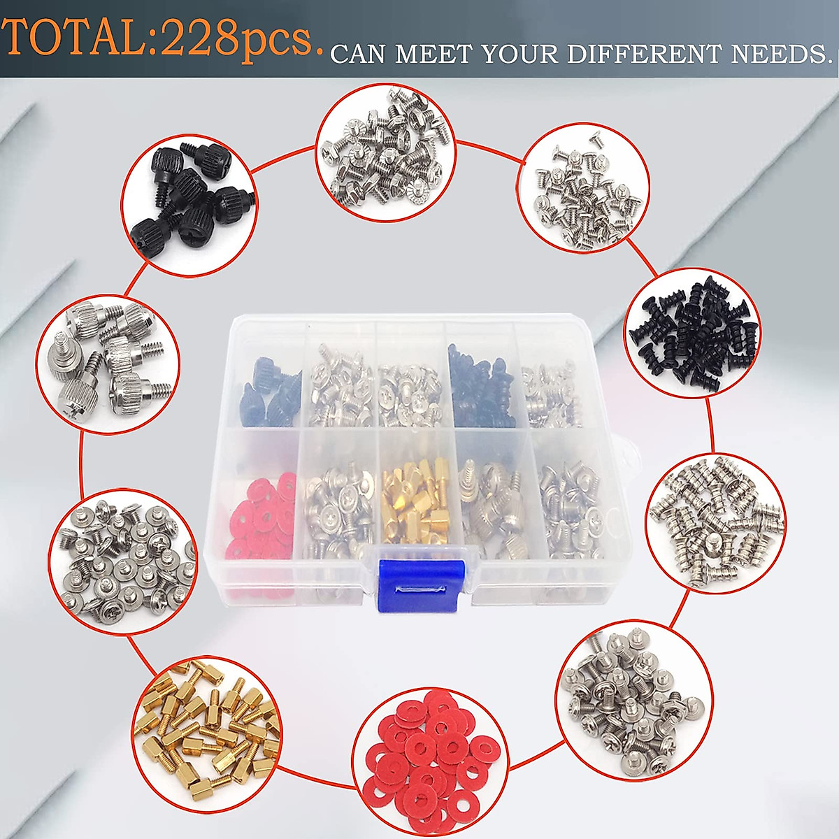 228pcs Computer Screws Standoffs Set Assortment Kit, for Computer PC Case Screw Nut Assorted Kit