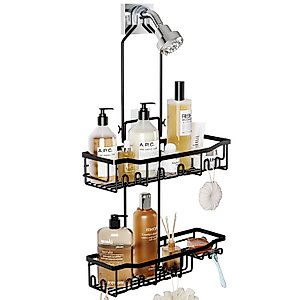 Skyapex Shower Caddy Hanging Shelf: Over Shower Head Adjustable Height Organizer for Tall Bottle No Blocking to Showerhead - Extra Long Rack for Bathroom