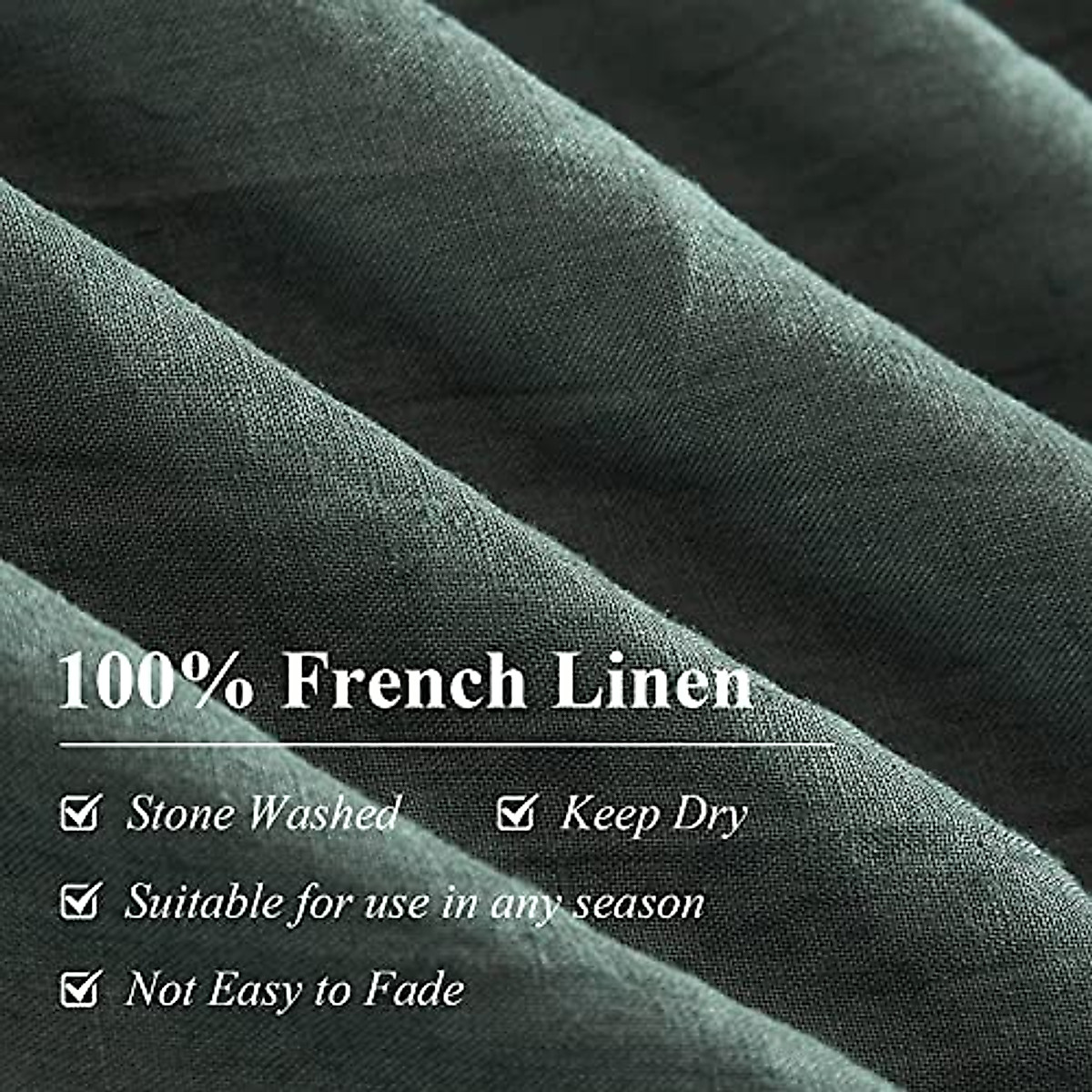 Ivellow Green Linen Duvet Cover Queen 100% Pure Washed French Flax Linen Duvet Cover Set Soft Breathable Moisture Wicking Cooling Linen Bedding Set 3Pcs (1 Linen Queen Duvet Cover 2 Pillow Shams)