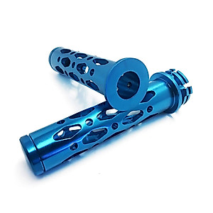 HongK- Diamond Hollow Out 22mm 7/8 inch Blue Handle Bar Hand Grip Compatible with Harley-Davidson Cruiser Chopper and Japanese Motorcycle [P/N: TRHB122-A-22]