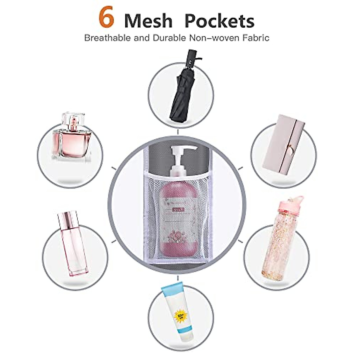 ULG Over Door Organizer with 4 Large Pockets 6 Mesh Side Pockets, 33 lbs Weight Capacity Hanging Storage Organizer with Clear Window for Bedroom Nursery, Baby Kids Toys, Diapers, Light Grey (1 Pack)