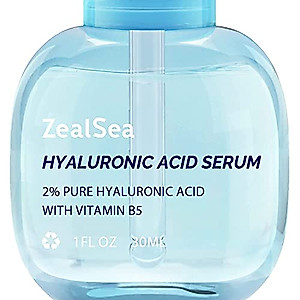 ZealSea 2% Pure Hyaluronic Acid Serum for Face with Vitamin B5, Hydrating Serum to Smooth Dry and Sensitive Skin, Deep Moisturizing Face Serum for Women, Anti-Aging Facial Serum for Fine Lines, 1 Fl Oz