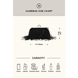 BABEYOND Women's Ostrich Feather Clutch - Pearl Evening Bag Shoulder Dress Handbag Purse for 1920s Party Prom Wedding