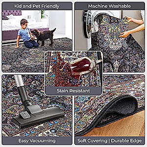 SUPERIOR Washable Indoor Large Area Rug, Southwestern Home Decor, Floor Rugs for Living Space, Dining Room, Kitchen, Office, Bedroom, Vintage Geometric Aesthetic, Cardinal Collection, 6' x 9', Black