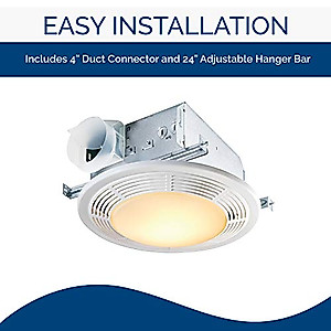 Broan-Nutone 8664RP Exhaust Fan and 100-Watt Incandescent Light with Glass Lens, Bathroom Ceiling Ventilation Fan, 100-Watts, 100 CFM, White