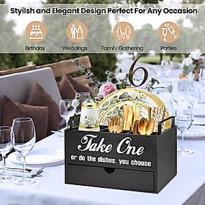 Uipame Paper Plate Holder Countertop, Utensil Caddy with Drawer, Black, 6 Compartments, 1 Drawer, Space Saving, Convenient to Carry, Sturdy, Easy Cleaning, Ideal Gift Idea