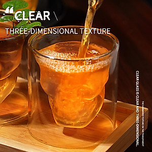 INTOWALK Skull Face Glasses Heavy Base Crystal Cups Set of 2, Party Home and Entertainment Dining Beverage Drinking Glassware for Whiskey Brandy Liquor Bar Decor Jello 250ML/8.84oz Clear
