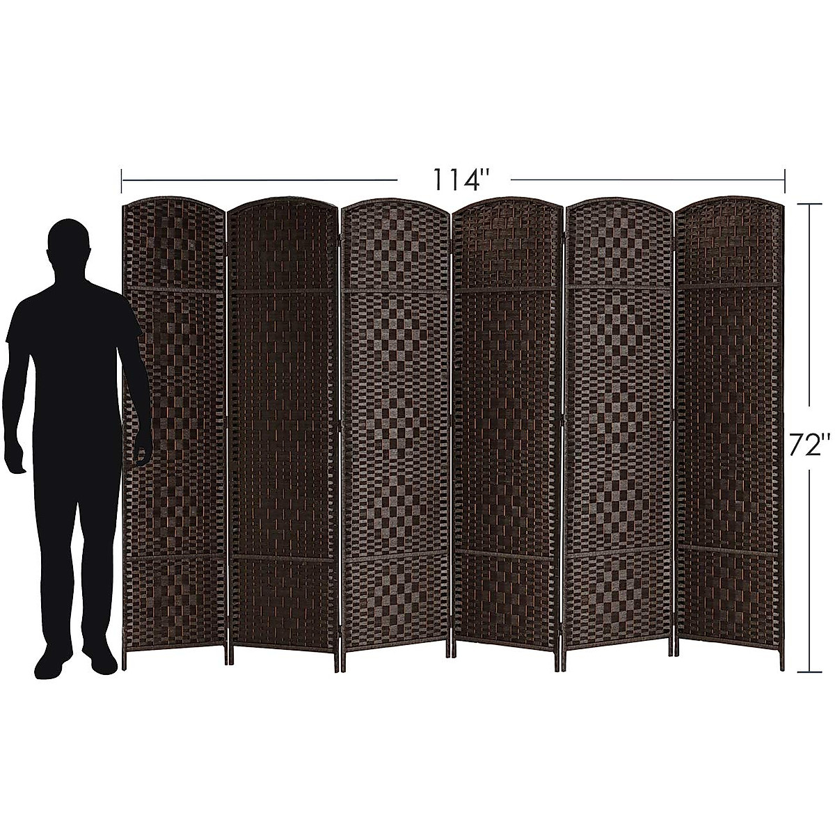 Room Dividers, 6Ft. Tall Extra Wide 19" Woven Fiber Folding Privacy Screens Panel, Partition & Wall Divider,Space Seperate Decorative Screen Panel,Double Hinged,Freestanding-6 Panel, Dark Coffee