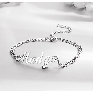 Jewenova Sterling Silver Name Bracelet/Anklet Personalized Cuban Chain Bracelet with Name S925 Custom Anklet Personalized Jewelry Gift for Women