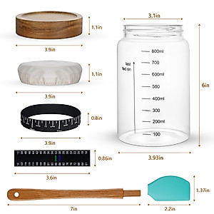 Quald Sourdough Starter Jar Kit, 35 Oz Sourdough Starter Jar With With Date Marked Feeding Band, Thermometer, Cloth Cover and Wood Lid.