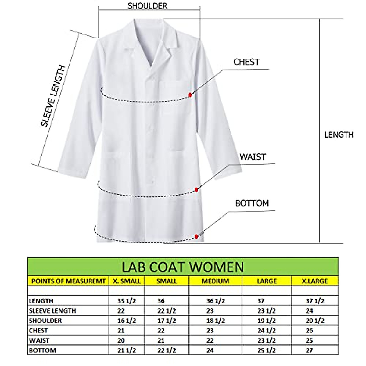 TALVANIA Women's Lab Coat White Long Sleeve Coats Cotton Laboratory Uniform Doctor Nurse Coat (Large)