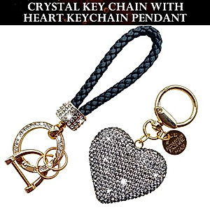 Crystal Car Keychain for Women with Bling Rhinestone Heart Shape Keychains Pendant Cute Keychain, Black Bling Heart Pretty Car key Chain Accessories for Women and Girls Gifts