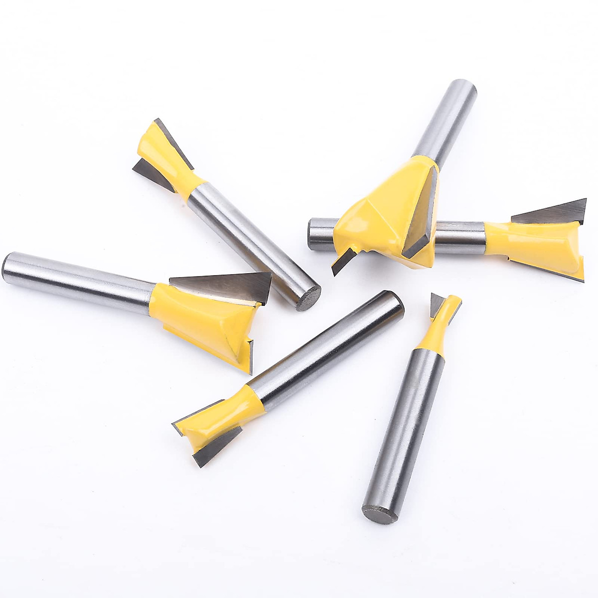 KOWOOD Dovetail Router Bit Set 6 Sizes with 1/4 Inch Shank ,Cutting Dia in 1/4" 3/8" 1/2" 5/8" 3/4" 7/8" Wood Milling Cutter Tool for Making Boxes Drawers Chests,Great for Craftsman Woodworking