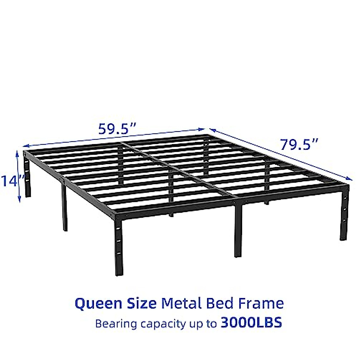 zizin Queen Size Bed Frame 14 Inch Metal Platform Bed Frame No Box Spring Needed Mattress Foundation with Steel Slats Support Noise Free Heavy Duty Bed Frame Easy Assembly, Black