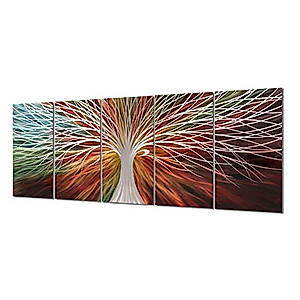 Yihui Arts Multi-Colored Tree Metal Wall Art, 3D Wall Art for Modern and Contemporary Decor, Decorative Hanging in 5-Panels Measures 24"x 64", Works for Indoor and Outdoor Settings