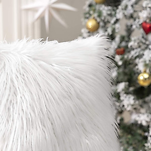Phantoscope Pack of 2 Faux Fur Solid Throw Decorative Pillow Cover Cushion Covers Luxury Soft Decorative Pillowcase Fuzzy Pillow Covers for Bed/Couch, White 18 x 18 Inches