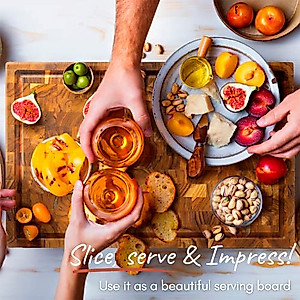 End Grain Butcher Block Cutting Board [2" Thick] Made of Teak Wood and Conditioned with Beeswax, Linseed & Lemon Oil. 17" x 11" by Ziruma