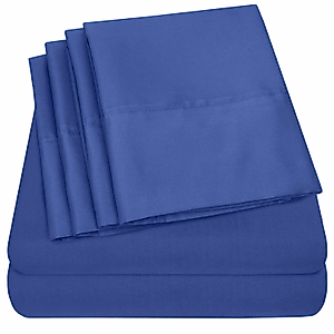 Sweet Home Collection 6Piece 1500 Threadcount Egyptian Quality Deep Pocket Bed Sheet Set - 2 Extra Pillow Cases, Great Value - Queen, Royal Blue