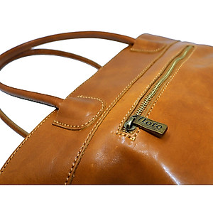 Floto Napoli Italian Leather Women's Shoulder Bag Handbag Purse (Olive Honey Brown)