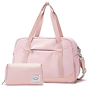 LONG VACATION Women's Travel Duffel Bag with Toiletry Bag, Sports Gym Bag Weekendeer Carry-on Tote with Shoe Compartment and Wet Pocket, School Yoga Bag Fit 15.6inch Laptop (PINK, 18-inch)