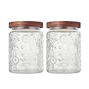Custde Vintage Glass Jar, 23.7oz Airtight Glass Storage Jar with wooden Lid Glass Food Storage Containers for Kitchen Counter, Decorative Jar for Coffee, Tea, Sugar, Candy Jar, Cute Jar