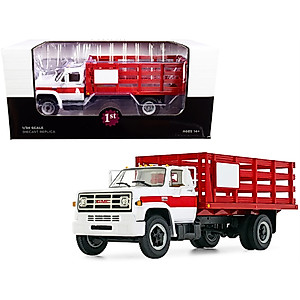 First Gear 1/34 Scale Diecast Collectible White/Red 1970's GMC 6500 Stake Truck (10-4220)
