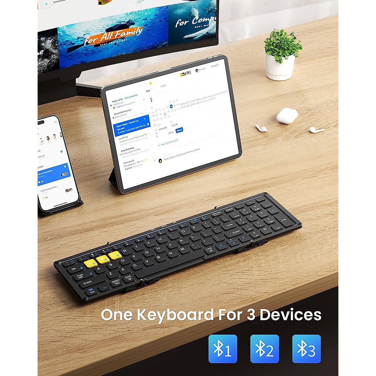 Artciety Foldable Bluetooth Keyboard, Folding Portable Wireless Keyboard with Numeric Keypad, Pocket Travel Keyyboard for MacOS Android Windows iOS, Sync Up to 3 Devices (BT5.1 x 3)