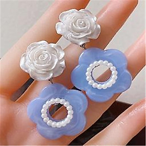MALOYANVE Acrylic Flower Earrings for Women Small Fresh Cute White Handmade Unique Flower Earrings S925 Silver Resin Needle Jewelry (Hollow Flower)