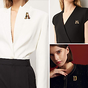 Initial Brooch Pins A-Z 26 Letters Brooches For Women Girls Colorful Enamel Alphabet Pin Pearl Crystal Lapel Pin (Initial Brooches M)