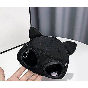 Retro Aviator Hat with Cat Ears Glasses Peaked Cap Sunglasses Baseball Cap Hip Hop Mask Black