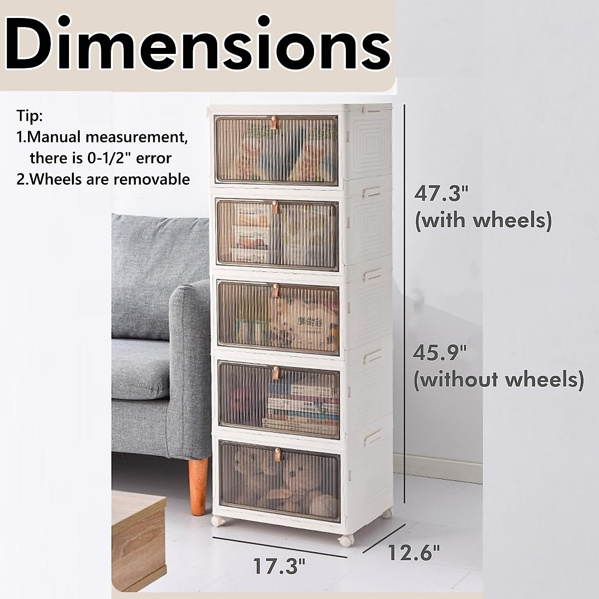 32Qt Plastic Storage Bins Organizer 4 Tier, Stackable Bins for Storage, Storage Boxes with Lids, Storage Containers Organizer for Bedroom Living Room Kitchen Study Office, Durable Folding Storage Boxe