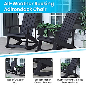 Merrick Lane Atlantic Rocking Adirondack Chairs with Cushions - Black Polyresin Construction - Cream Comfort Foam Cushions - Classic Design - Set of 2