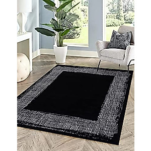 Beverly Rug Modern Border Indoor 5x7 Area Rugs w/Jute Backing for Living Room, Bedroom, and Kitchen Black/Off White