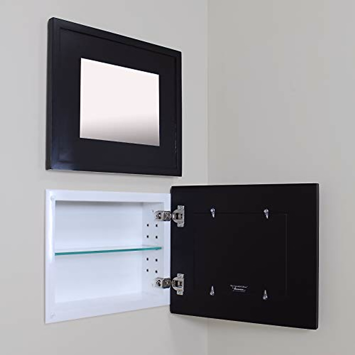 Fox Hollow Furnishings 14"x11" Landscape Mirrored Medicine Cabinet (Black)